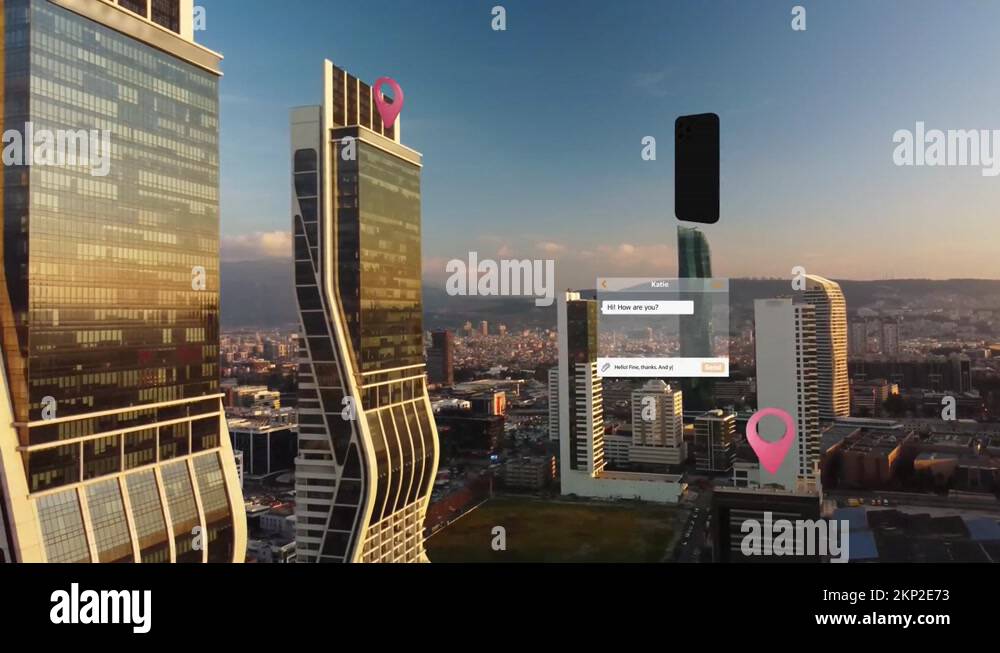 Futuristic city connected to social media. High tech vision of London ...