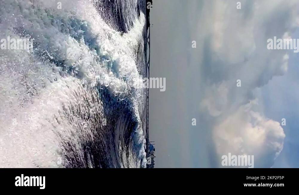 Extreme low angle pov of speedboat water trail, sea level view ...