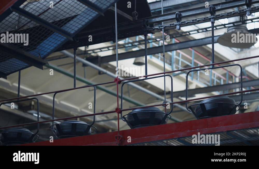 Ceiling tyre conveyor line moving rubber product automatically in ...