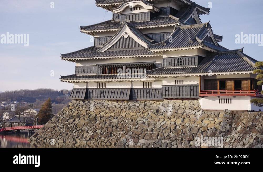 4k Matsumoto Castle, Tilt Shot to Moat Reflection, Nagano Japan Stock ...