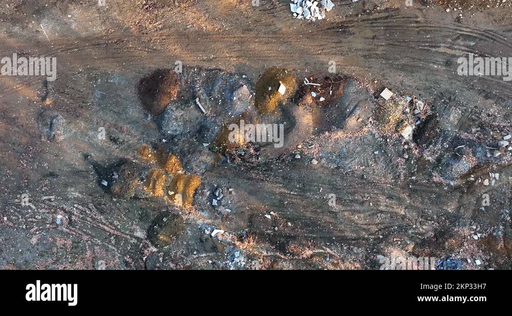 Junk and pollution in empty mine. Metal and waste, environmental ...