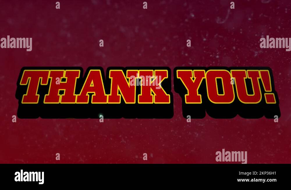 Animation of thank you text in red with lightning flash over dirt and ...