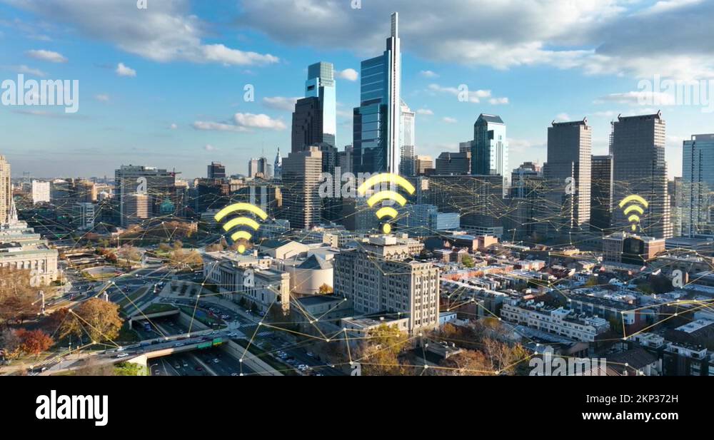 Internet of things. Urban city wifi network connectivity. Data security ...