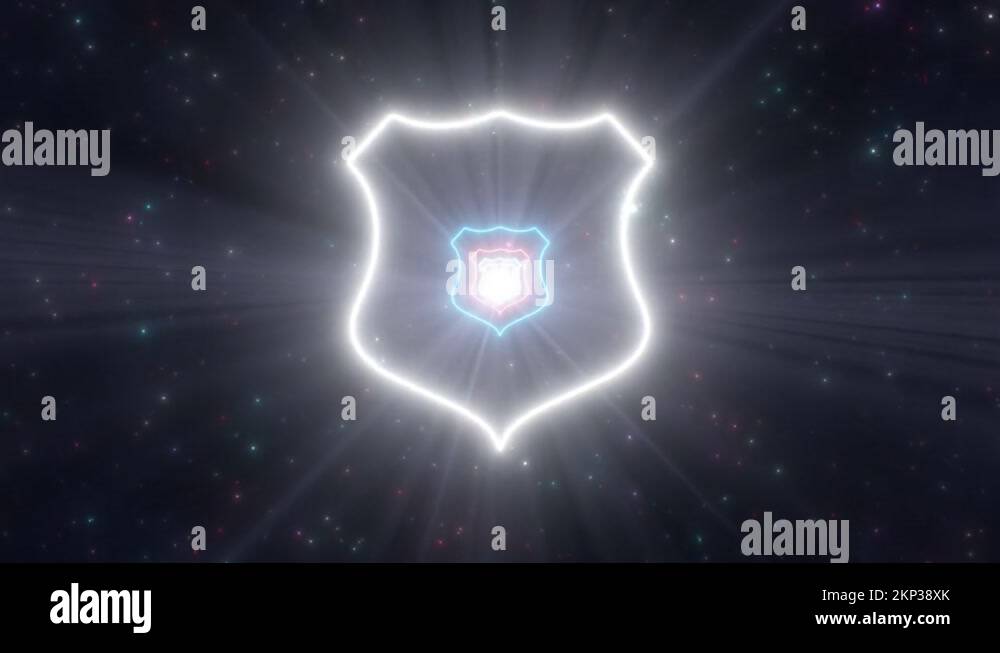 Defense Shield Police Badge Shape Outline Glowing Neon Light Tunnel ...