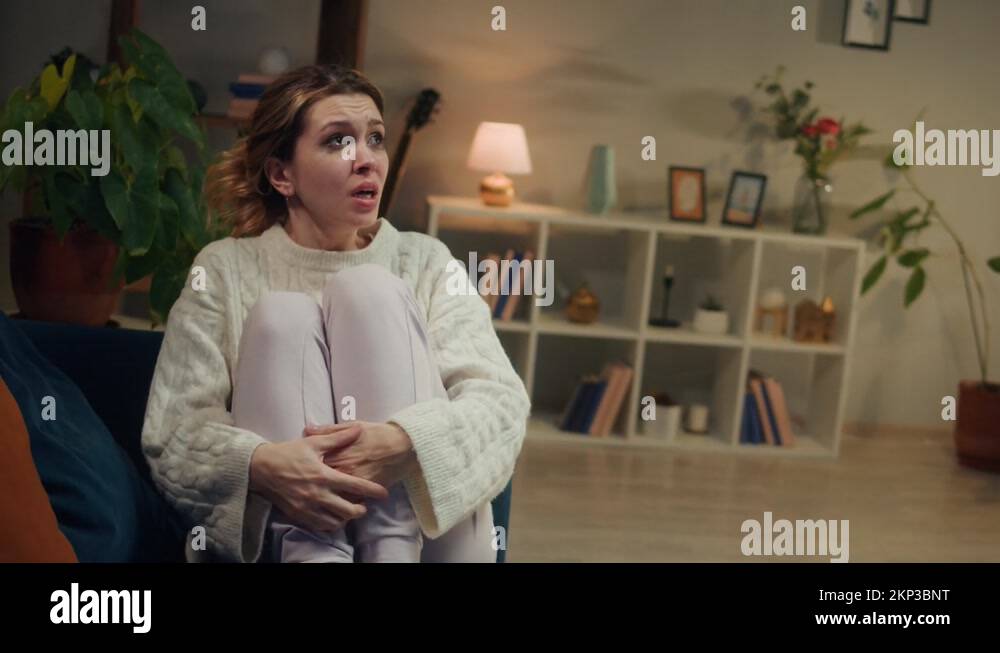 Domestic violence, frightened woman victim abused by man, scared wife ...