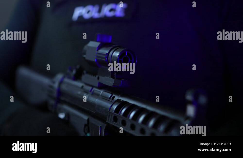 Cinematic Armed Police Officer Guards A Crime Scene, 4K Stock Video ...