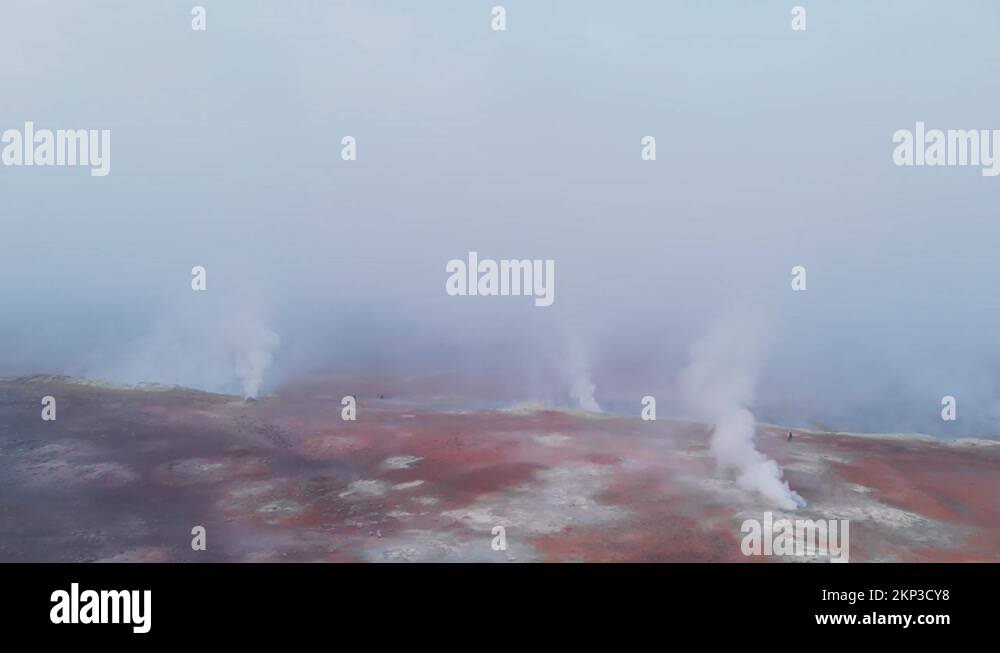 Smoke coming out of vents and fumaroles in a volcanic area, Iceland ...