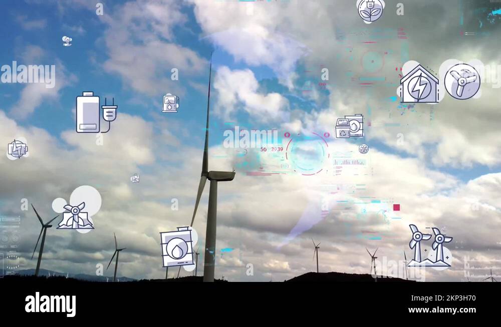 Wind power plant and technology. Smart grid. Renewable energy ...