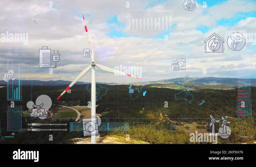 Wind power plant and technology. Smart grid. Renewable energy ...