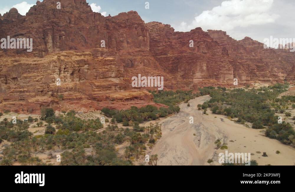 Aerial view of the natural wonder of Wadi Al Disah Valley in Tabuk ...