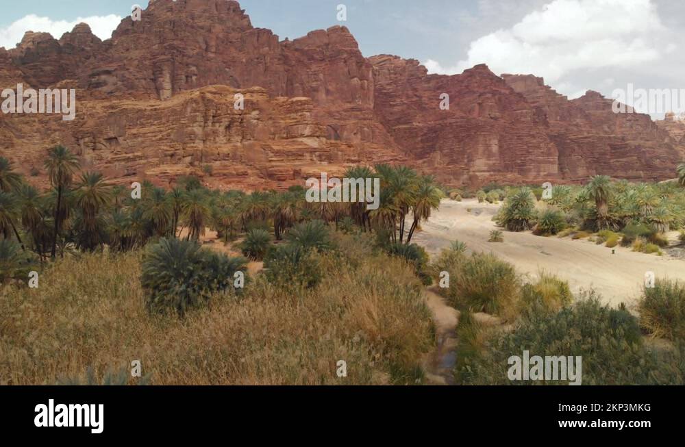 Aerial view of the natural wonder of Wadi Al Disah Valley in Tabuk ...