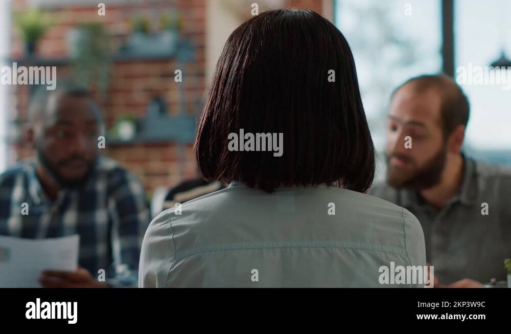 Back view of african american candidate attending job interview Stock ...