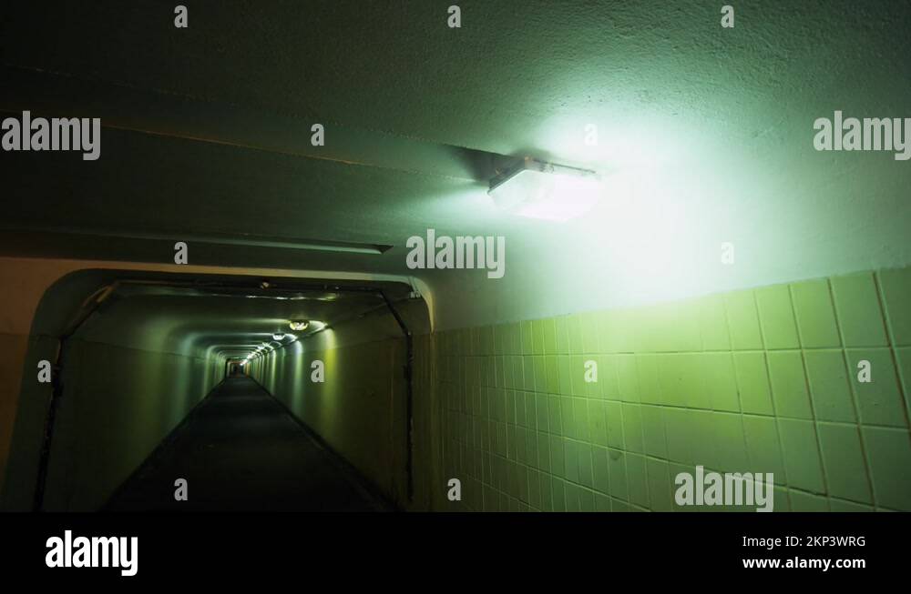 Background of a bunker used bomb shelter during war, interior of an ...