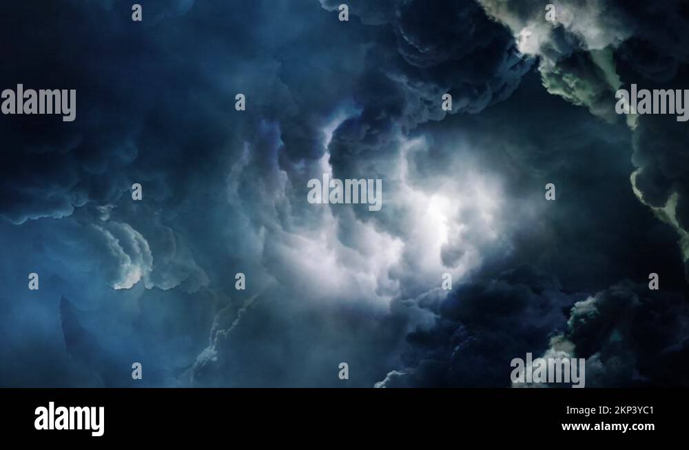 Dark mysterious cyclone storm clouds and multiple bolts of lightning ...