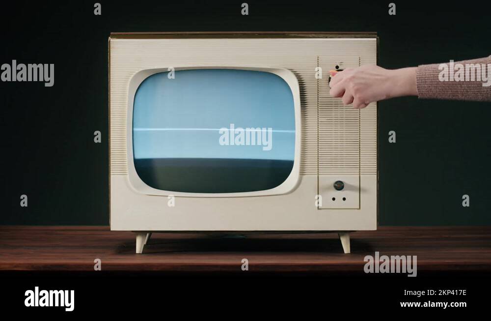 Old television with grey interference screen. Close-up of vintage tv ...