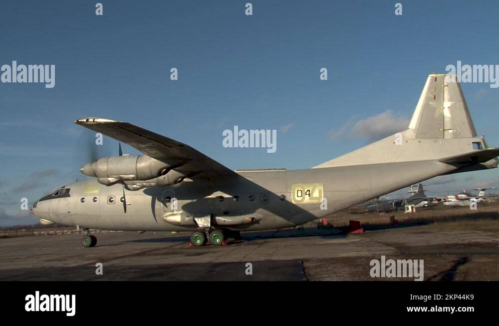 Rotating propeller on An-12BK military transport aircraft (NATO- Cube ...