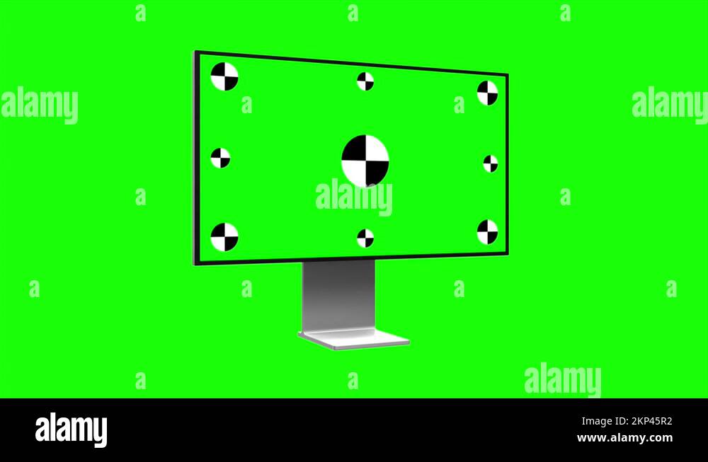 Mockup shot of PC computer with green screen. 3D animation. screen has ...