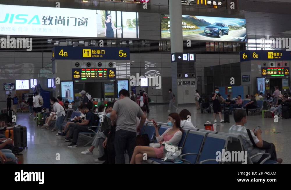 Busy waiting area in High speed rail station in Shanghai, China Stock ...