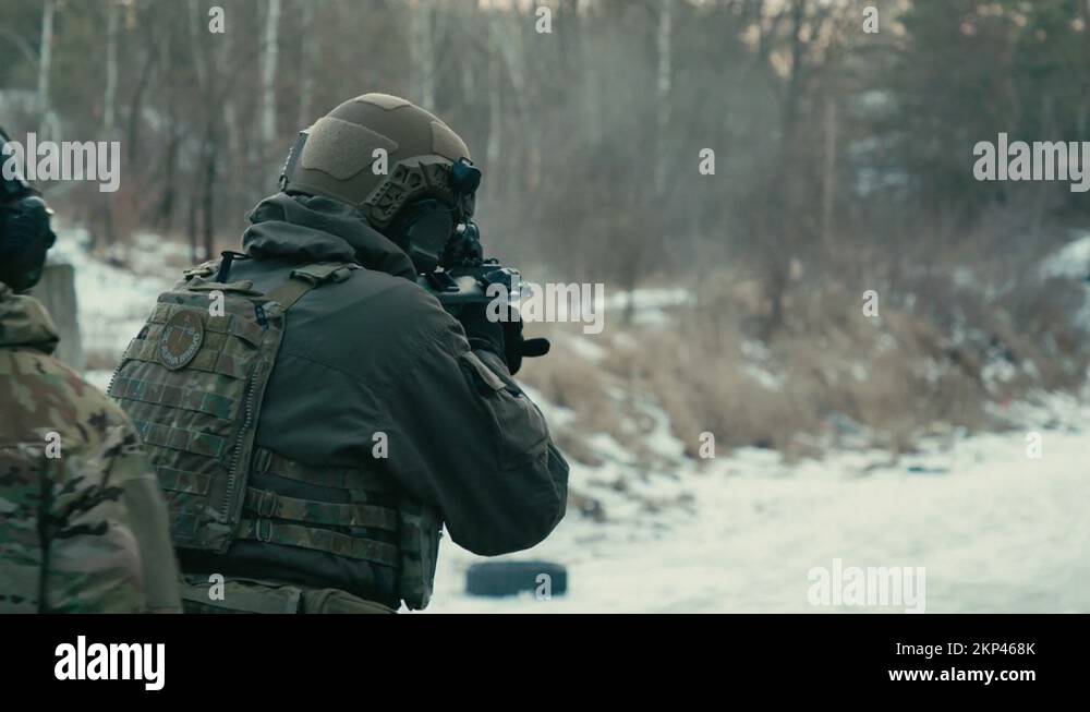Special Forces soldiers are training at the range. Shooting at targets ...