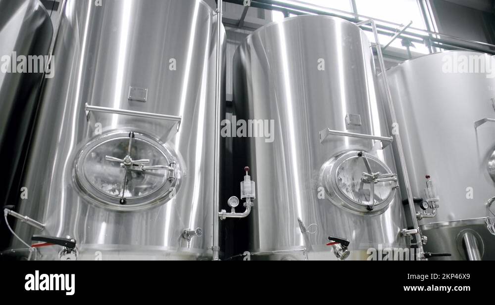 Beer production Factory. Modern beer tanks. Bavaria Lab, Checking ...