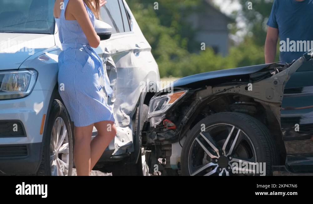 Drivers of smashed vehicles arguing who is guilty in car crash accident ...