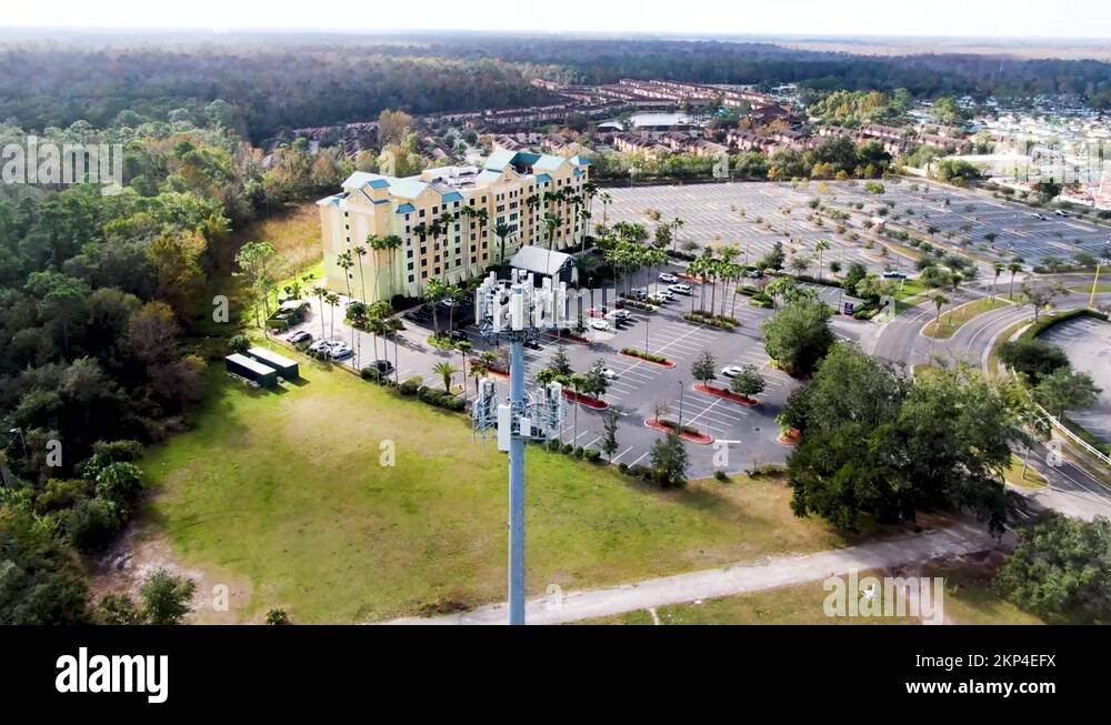 Telecommunication tower with 5G cellular network antenna on city Stock ...