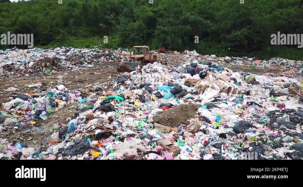 A large landfill near the metropolis of Tokyo. Toxic plastic waste ...