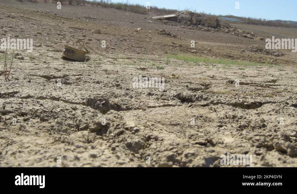 Cracked dry land by drought in a place where before there was a lake ...