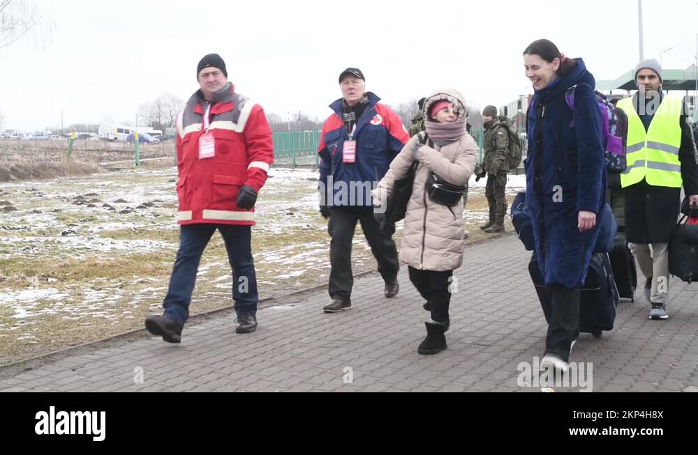 Medyka, Poland - Refugees from Ukraine arrive at the Polish border ...