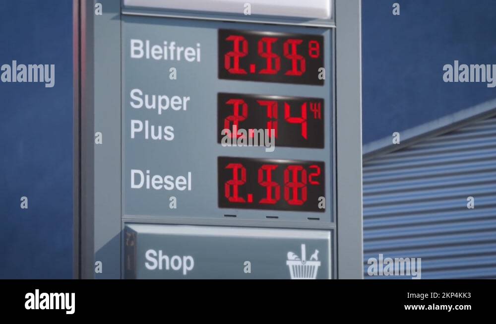 Digital gas station sign shows price increase refueling. Concept of ...