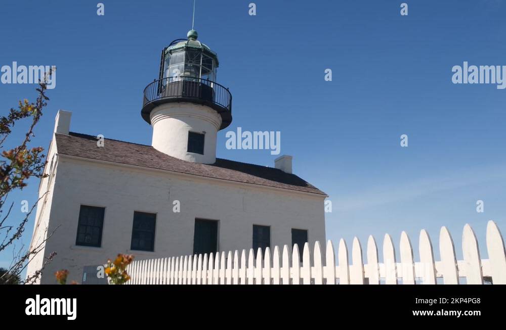 Vintage lighthouse tower, retro light house, old fashioned classic white beacon Stock Video ...