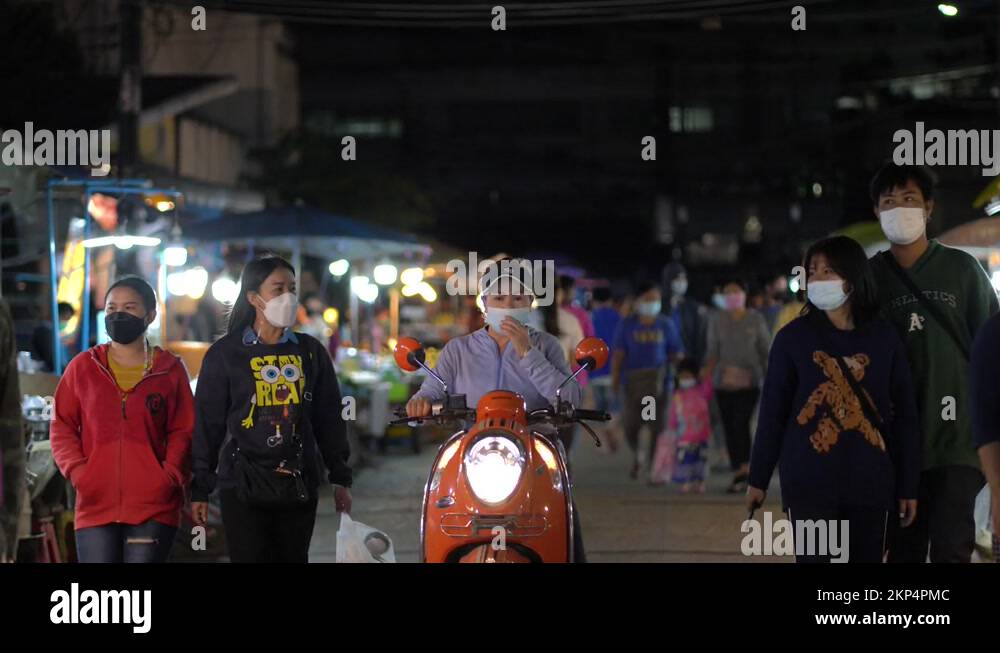Mukdahan, Thailand 9 Nov 2021 Walking night market of Thailand with new ...