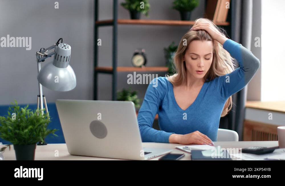 Tired business woman lying down sleeping boring workplace suffering ...