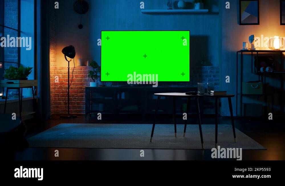 TV with Green Screen in Loft Apartment Stock Video Footage - Alamy
