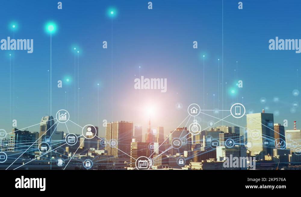 Smart city and communication network concept. 5G. IoT (Internet of ...