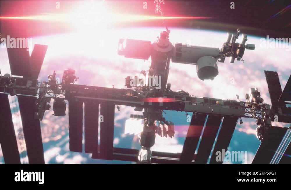 International Space Station ISS floating in orbit above planet earth ...