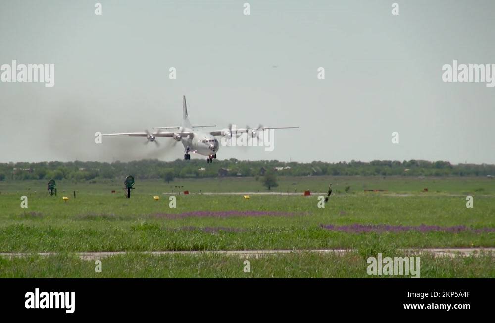 Four engine turboprop military transport aircraft Stock Videos ...