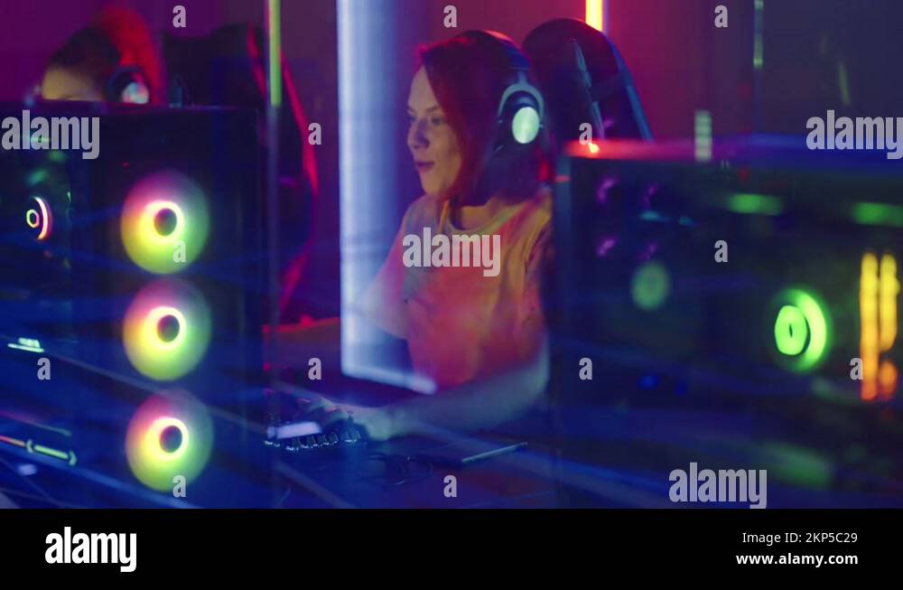 Teenager Gamer Girl Having Fun While Playing In A Cybersport Tournament ...