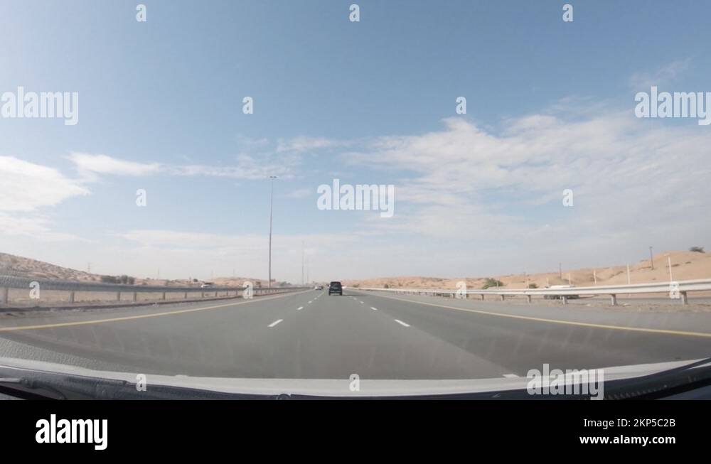 Middle eastern road trip, first-person view in a moving car on a ...