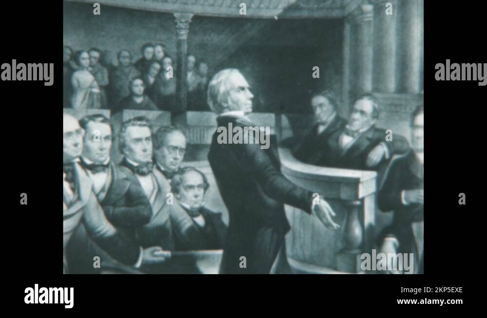 1950s: The painting 'The United Stares Senate, A.D. 1850'. Hand pulling ...