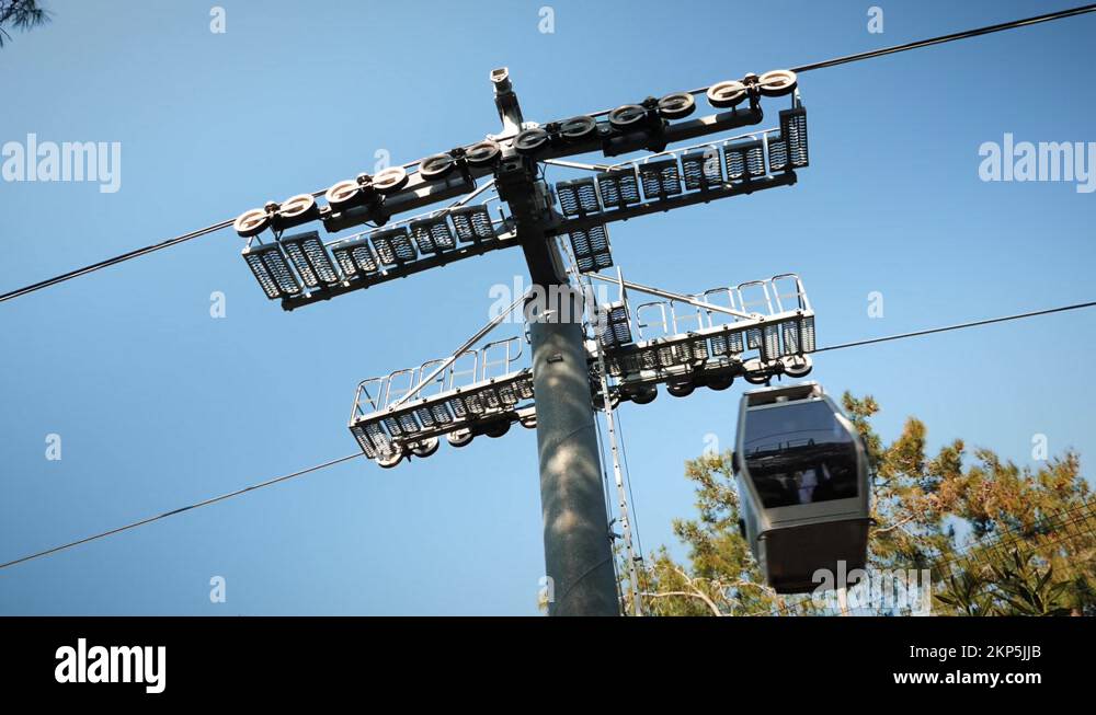 Cable car support tower with cable car mechanism and gears. Cable car ...