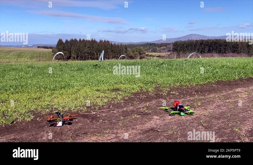 Drone Camera Race. Two Custom-Built FPV Drones Take Off The Ground ...