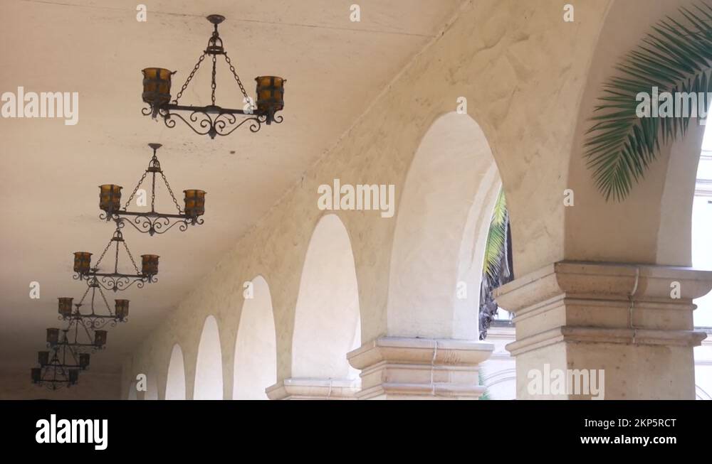 Spanish colonial revival architecture, arches and columns, San Diego ...