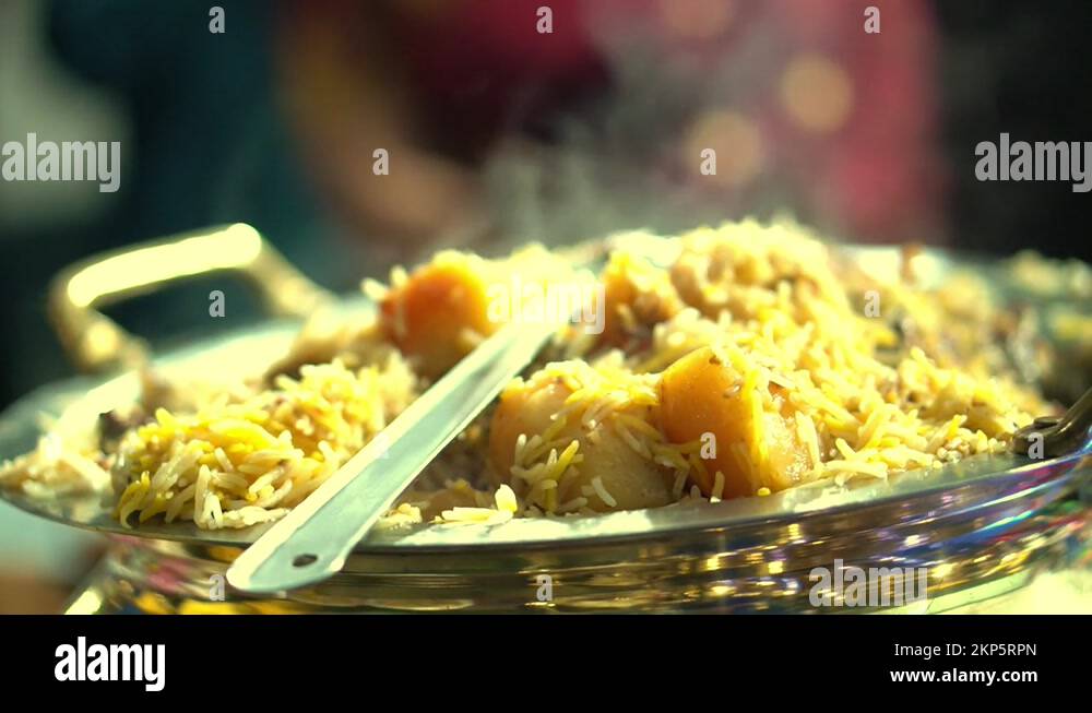 Cinematic video of Biryani Mutton lamb or beef biryani with basmati ...