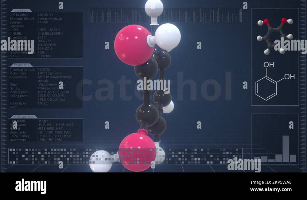 Overview of the molecule of catechol on the computer screen. Loopable 3d Stock Video Footage - Alamy