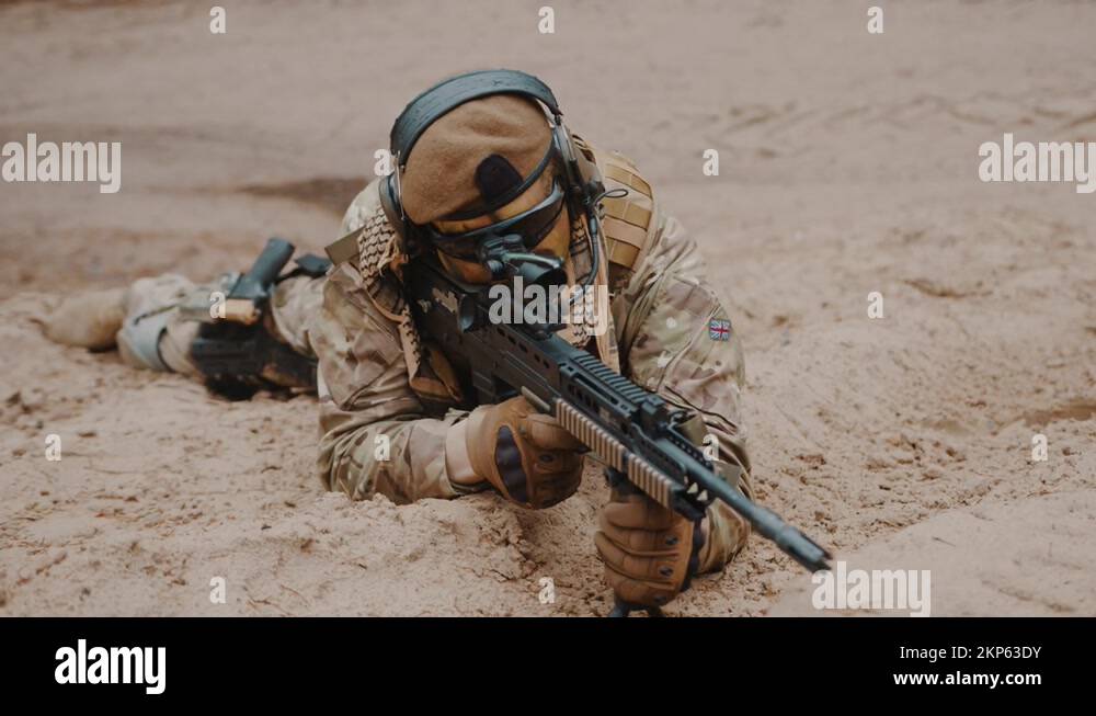 Restrainted guard position of a experienced soldier army sniper using ...