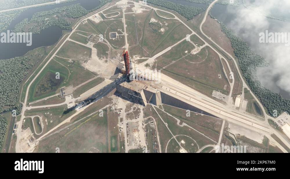 Launch Of Heavy Saturn V Rocket. Space Launch System. Aerial View ...