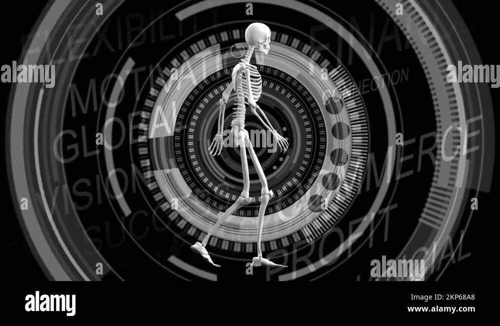 Animation of human skeleton, scope scanning over text and data ...