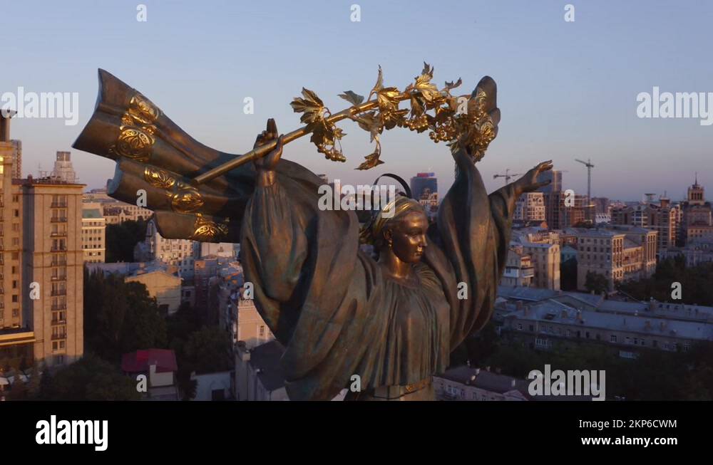 Close-up of bronze Berehynia statue as a symbol of Ukraine independence ...