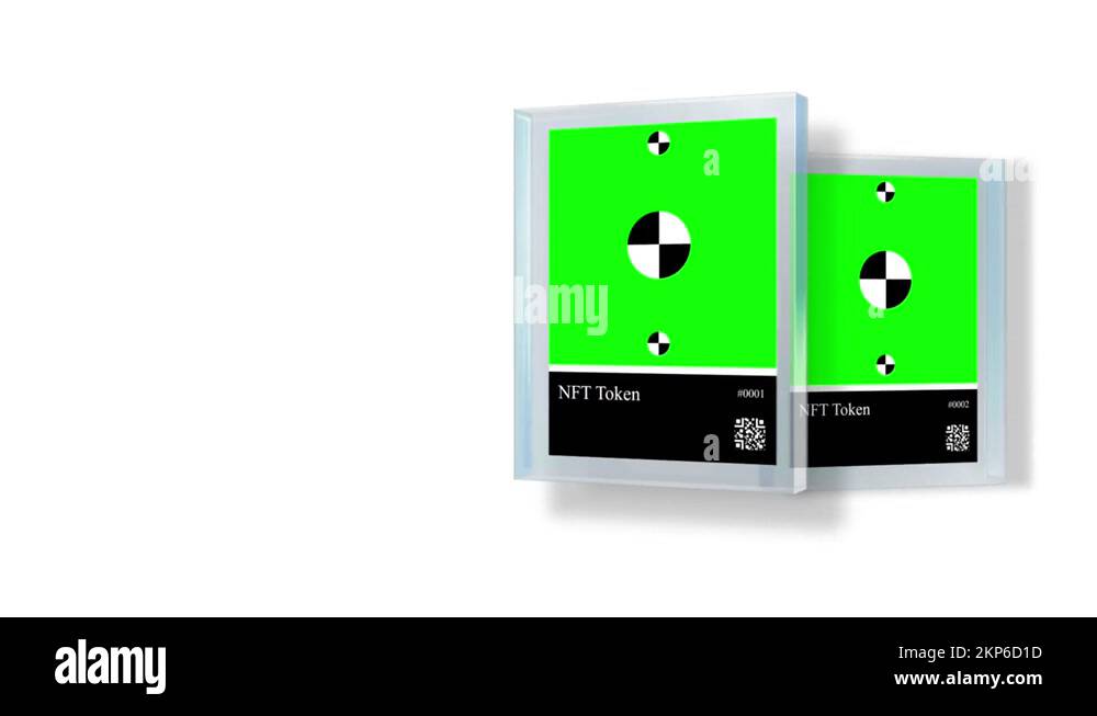 Two NFT digital collectible card with green screen isolated on white ...